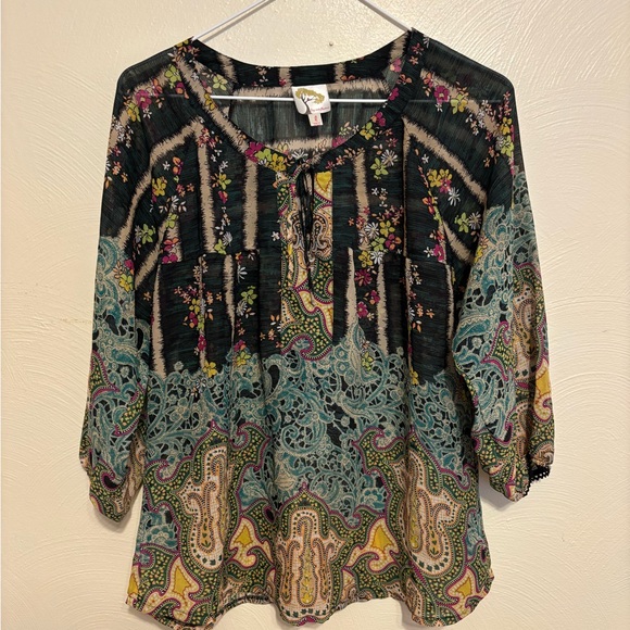 fig and flower | Tops | Fig Flower Boho Paisley Floral Patchwork Blouse ...
